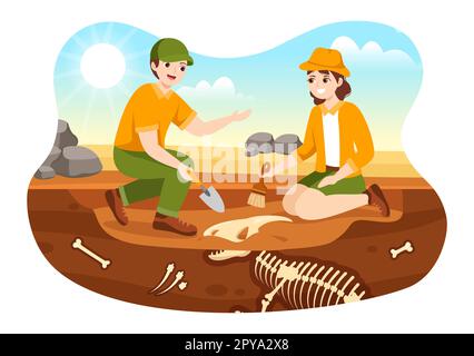 Fossil Illustration with Archaeologists Finds Dinosaurs Skeletons on ...