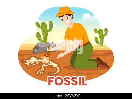 Fossil Illustration with Archaeologists Finds Dinosaurs Skeletons on ...