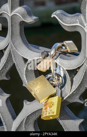 Padlocks on the railings of the Charles Bridge in Prague Stock Photo ...