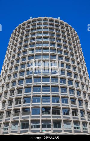Exterior of One Kemble Street, aka Space House, in London against blue ...