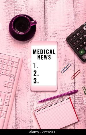 Hand writing sign Medical News. Business showcase report or noteworthy ...