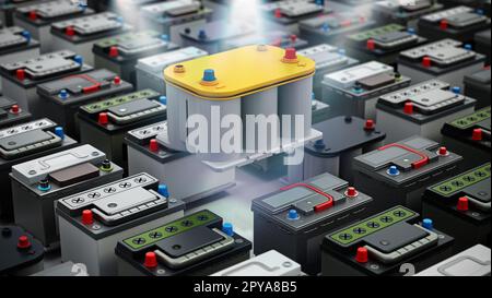 Generic modern car battery stands out among regular car batteries. 3D ...
