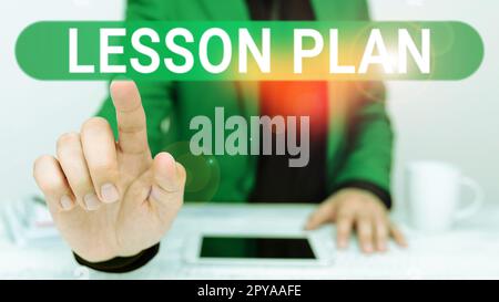 Hand writing sign Lesson Plan. Concept meaning a teacher's detailed ...