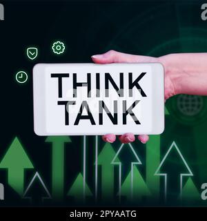 Text sign showing Think Tank. Business overview Thinking of Innovative ...