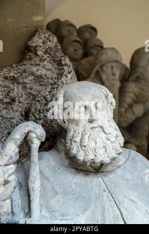 Statue of a man outside St James Church in Rothenburg Stock Photo - Alamy