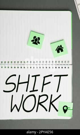 Sign displaying Shift Work, Word Written on work comprising periods in ...