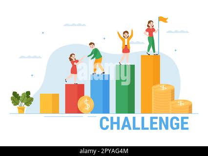 Challenge Illustration with Businessman Running to the Top and ...