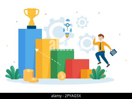 Challenge Illustration with Businessman Running to the Top and ...