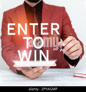 Word writing text Enter To Win. Business photo showcasing exchanging ...