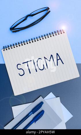 Conceptual caption Stigma. Concept meaning feeling of disapproval that ...
