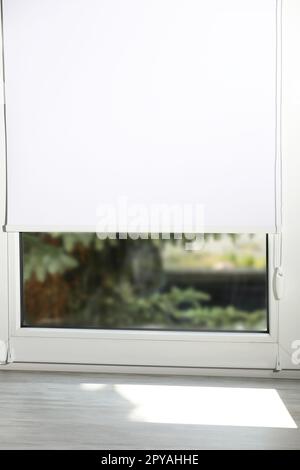 Empty wooden window sill and spruce tree outside Stock Photo - Alamy