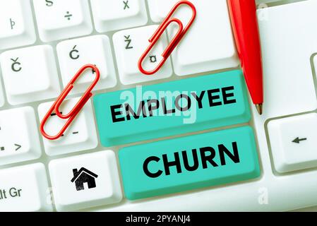 Sign displaying Churn Rate. Business concept Percentage customers stop ...