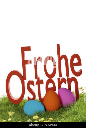 Easter eggs and the words happy Easter. 3D render illustration isolated ...