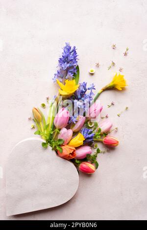 Pink hyacinth flowers with heart shape on marble background, spring ...
