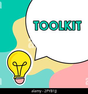 Text sign showing Toolkit. Word for set of tools kept in a bag or box ...