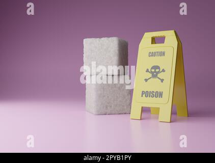 Stacked sugar cubes with a warning sign German Text Caution Poison ...