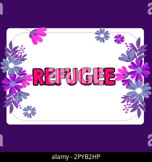 Sign displaying Refugee. Business approach refer to movements of large ...