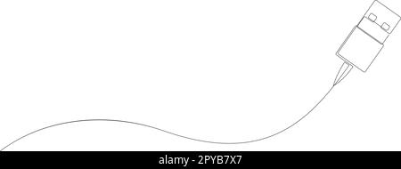 USB data cable one line drawing. Continuous single line technological ...