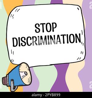 Text showing inspiration Stop Discrimination. Word Written on Prevent ...