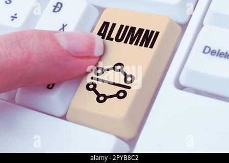 Text caption presenting Alumni. Word for former pupil or student ...