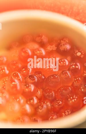 Japanese salmon caviar known as ikura which derives from Russian word ...