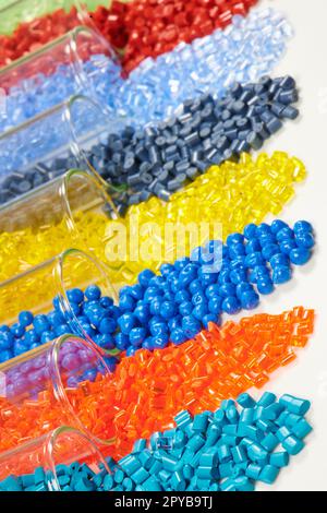 several colored plastic resins in test tubes in laboratory Stock Photo ...