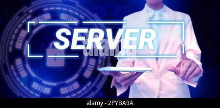 Text caption presenting Server. Business concept computer program which manages access ...