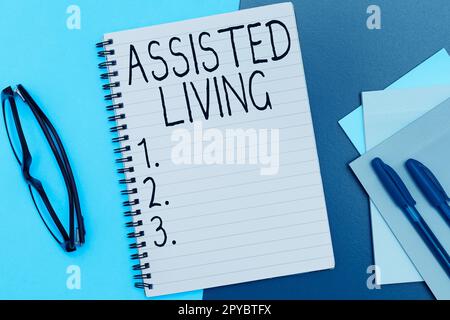 Sign displaying Assisted Living. Word Written on long-term care ...