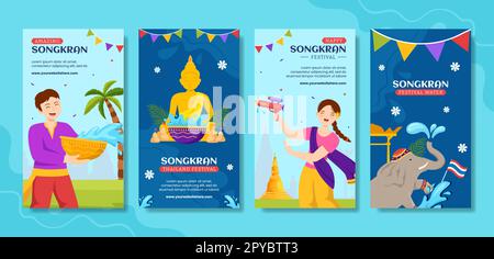 Songkran Festival Day Social Media Post Flat Cartoon Hand Drawn ...