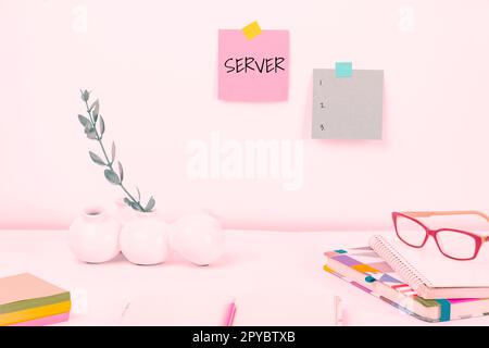 Text caption presenting Server. Concept meaning computer program which manages access ...