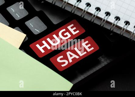 Conceptual display Huge Sale. Business overview putting products on ...