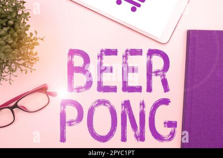 Text caption presenting Beer Pong. Concept meaning a game with a set of ...