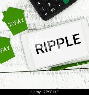 Text caption presenting Ripple. Word Written on small wave or series of ...