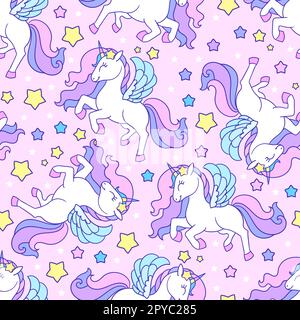 Seamless pattern with magic unicorn and stars, clouds, rainbow. Design ...