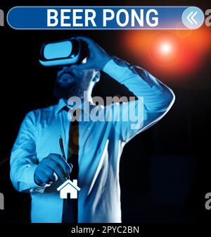 Hand writing sign Beer Pong. Concept meaning a game with a set of beer ...