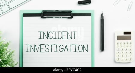 Hand writing sign Incident Investigation, Word Written on responsible ...