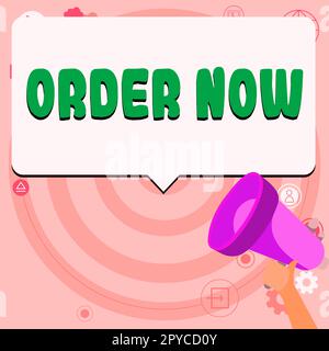 Hand writing sign Order Now. Business approach service restaurants or ...