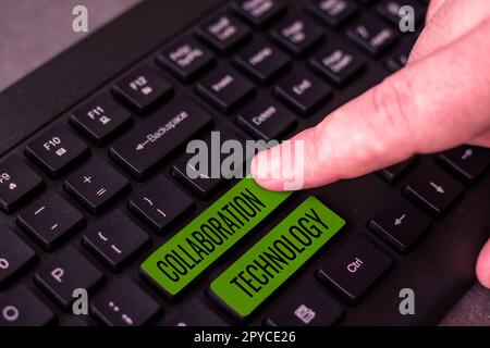 Handwriting text Collaboration Technology. Concept meaning joint ...