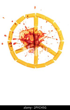 peace symbol made of pasta and tomato stain on white Stock Photo - Alamy