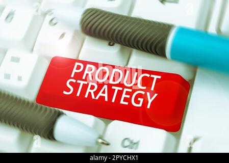 Text caption presenting Product Strategy, Conceptual photo long term ...
