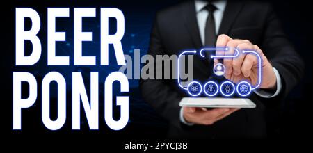 Conceptual caption Beer Pong. Concept meaning a game with a set of beer ...