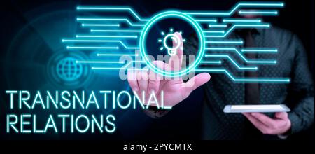 Sign displaying Transnational Relations. Business concept International ...