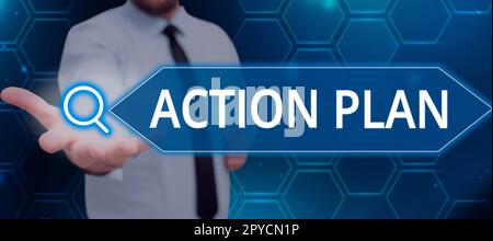 Conceptual display Action Plan. Word Written on list of things or ...
