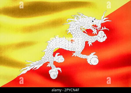 Bhutan waving and closeup flag illustration. Perfect for background or ...