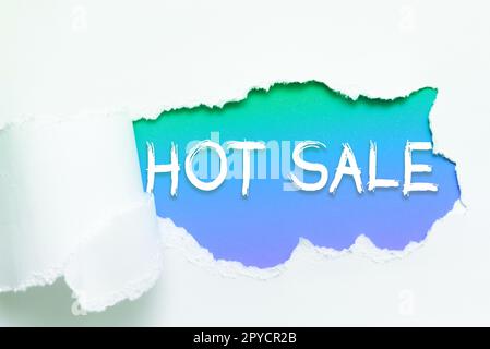 Text sign showing Hot Sale. Business photo showcasing putting products ...