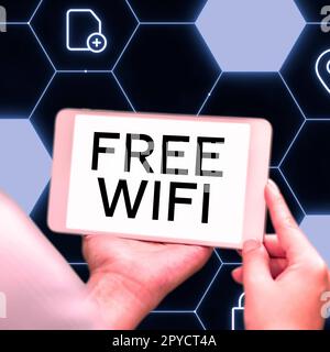 Text sign showing Free Wifi. Business photo showcasing let you connect ...