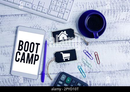 BOOT CAMP text written on black wooden frame school blackboard Stock ...