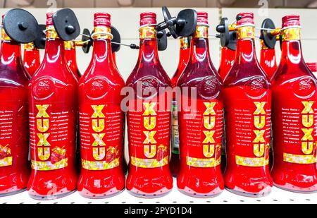Samara, Russia - April 23, 2023: AMG Russian Vodka on the shelf in a ...