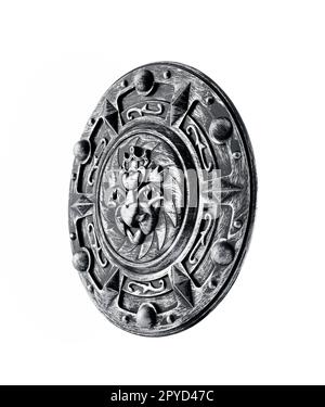 Old ornamental round shield isolated on white background with clipping ...