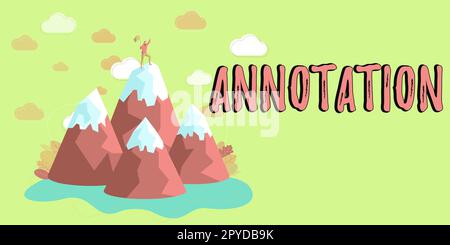 Hand writing sign Annotation, Business approach note added by way of ...